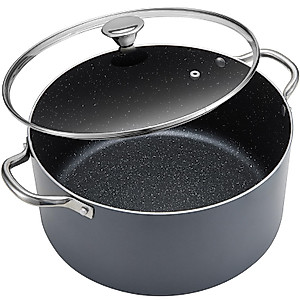 BEZIA 10 Quart Cooking Pot, Large Non Stick Induction Stock Pot with Lid, All Stove Compatible, 10 QT Aluminum Soup/Stew Pot For Large-batch Cooking, Grey