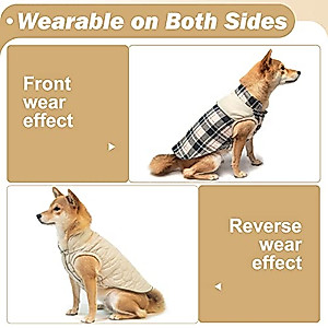 BEAUTYZOO Reflective Dog Winter Coat,Reversible British Style Plaid Dog Vest Windproof Waterproof Dog Jacket Clothes for Small Medium Large Dogs, Pet Apparel Girl or Boy Outfits, Beige S