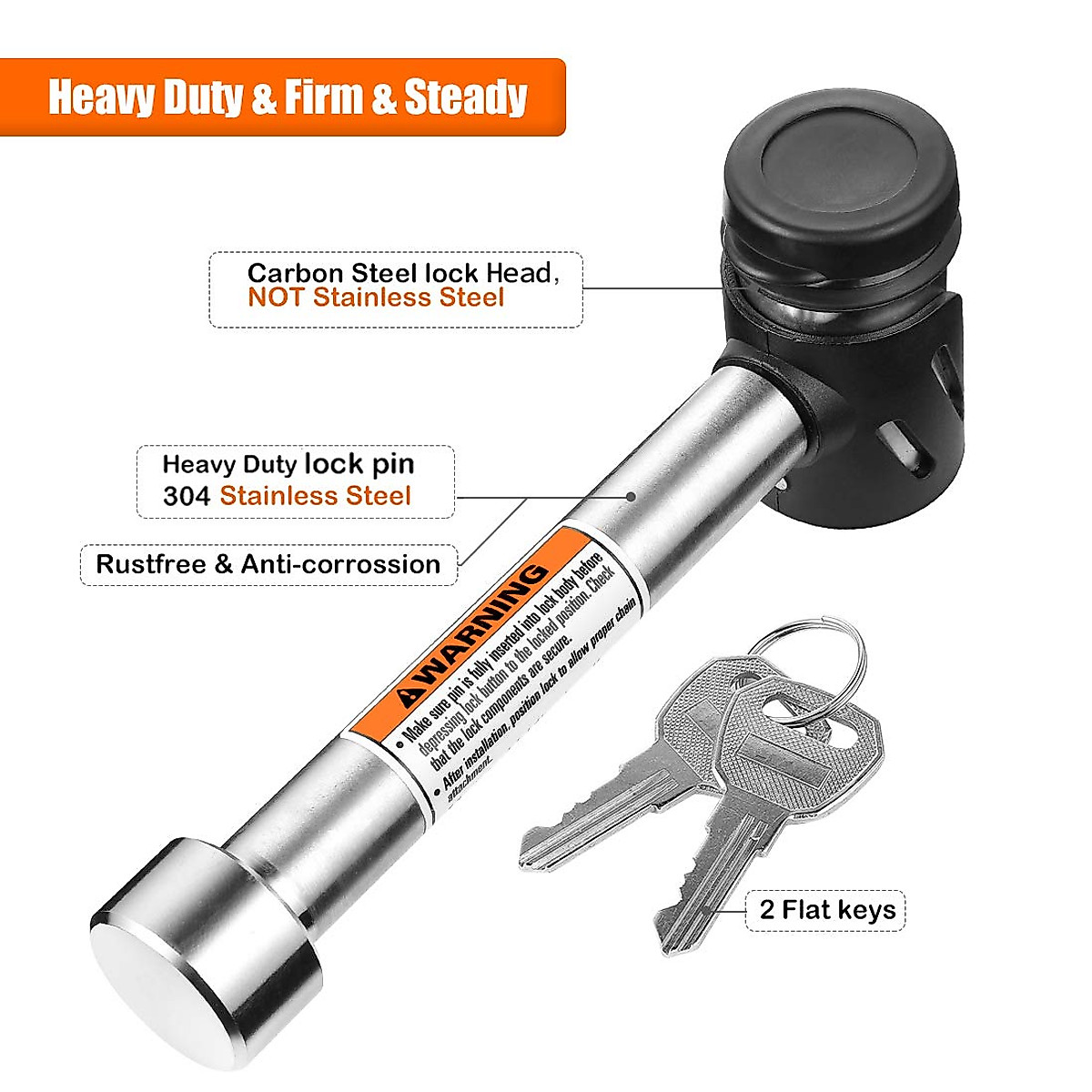 CZC AUTO Hitch Receiver Pin Lock Stainless 5/8 Inch Trailer Receiver Lock for Class III IV 2 2-1/2 Inch Receiver, Fits Hitch Bike Rack Tray Ball Tow Rope for Trailer Truck Car Boat (1PACK, Silver)