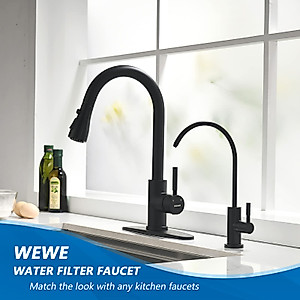 Black Kitchen Faucet, Kitchen Faucets with Pull Down Sprayer WEWE Commercial Stainless Steel Single Handle Single Hole Kitchen Sink Faucet with RO Faucet