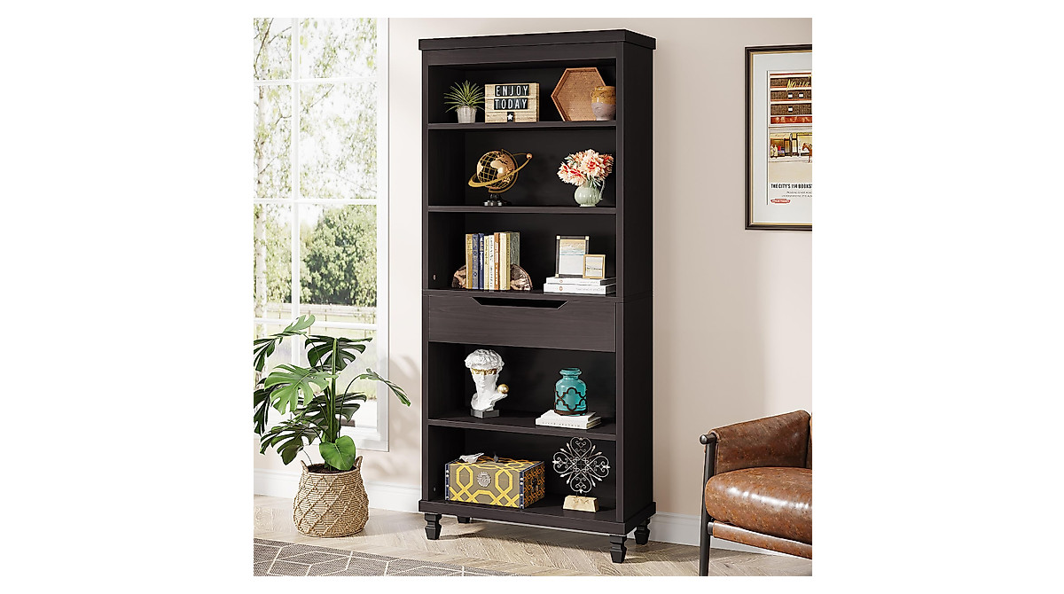 Tribesigns 73-Inch Tall Bookcase with Drawer - Stylish & Sturdy Storage