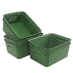 Ponpong Plastic Woven Storage Baskets, 6 Packs