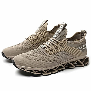 Men's Running Shoes Blade Tennis Walking Fashion Sneakers Breathable Non Slip Gym Sports Work Trainers Khaki