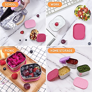 Tanjiae Bundle - 2 Items Stainless Steel Snack Containers for Kids | Easy Open Leak Proof Small Food Containers with Silicone Lids