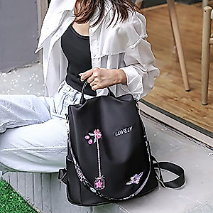 PMUYBHF School Bags For Girls Women's New Simple Fashion One Shoulder Crossbody Dual Use Flower Print Embroidery Backpack Tote Bag Women