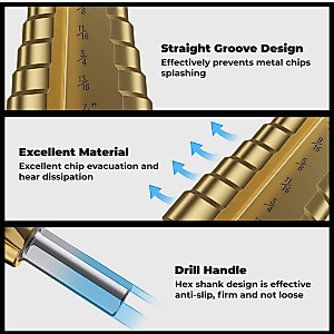 Step Drill Bit Set & Automatic Center Punch 5pcs HSS Cobalt Titanium Step Drill Bit Set, Multiple Hole 50 Sizes High Speed Step Drill Bit Set with Aluminum Case
