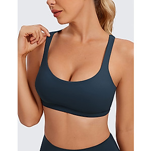 CRZ YOGA Women's Low Impact Strappy Sports Bra - Low Cut Wirefree Padded Yoga Bra Criss Cross Back True Navy Medium