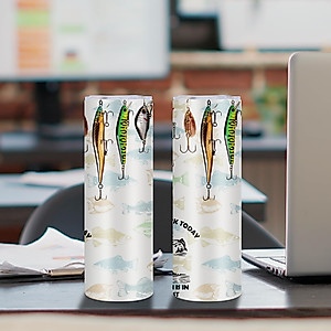 MoYueno Fishing Gifts, Slim Fish Tumbler with Lid & Straw & Brush, Fisherman Cup, Grandpa Fishing Gifts, Fathers Day Gift For Dad, 20 Oz