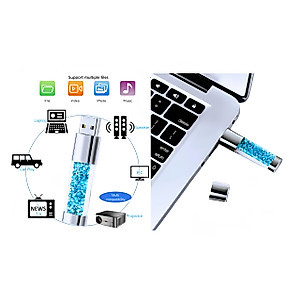 WooTeck 128GB Jewelry Crystal Lipstick USB Flash Drive,High Speed Memory Stick Pendrive, Lake Blue