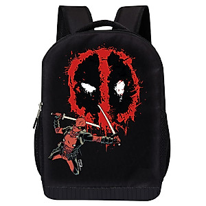 Marvel Comics Classic Deadpool Backpack - Black Knapsack 16 Inch Padded Bag (Deadpool 1)