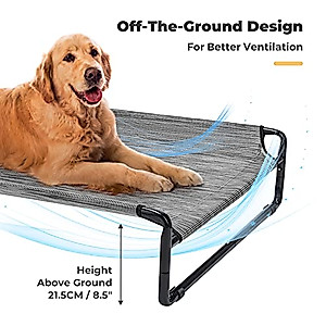 Veehoo Original Cooling Elevated Dog Bed, Outdoor Raised Dog Cots Bed for Large Dogs, Chew Proof Standing Pet Bed with Washable Breathable Mesh, No-Slip Feet for Indoor Outdoor, Large, Black Silver