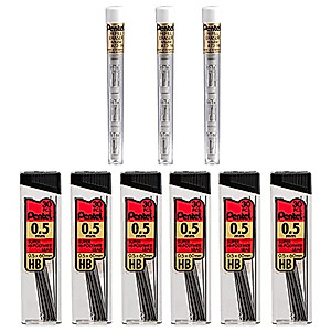 Pentel Eraser and Lead Refill Pack for Mechanical Pencils - Super Hi-polymer Lead Refills Value Pack, 0.5mm 6 Pack of 30 Pieces – Pack of White Eraser Refills 3 Packs of 4 Erasers