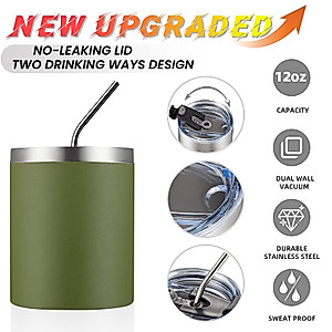 MEWAY 12 oz Lowball, Tumbler Stainless Steel Double Wall Vacuum Insulated Mug with Straw and Lid, Cleaning Brush ，Durable Powder Coated Insulated Coffee Cup for Cold & Hot Drinks (orange, 4)