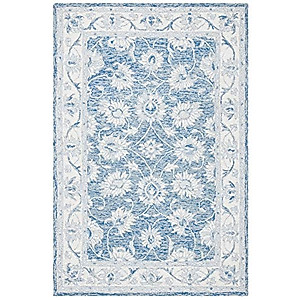 SAFAVIEH Micro-Loop Collection Accent Rug - 2' x 3', Blue & Ivory, Handmade Wool, Ideal for High Traffic Areas in Entryway, Living Room, Bedroom (MLP536M)