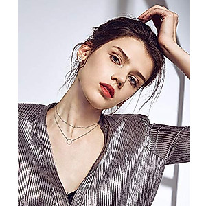 FLYOW Circle Choker Necklace S925 Sterling Silver Layered Dainty Simple Choker Necklace Circle Pendant for Women Birthday Gift