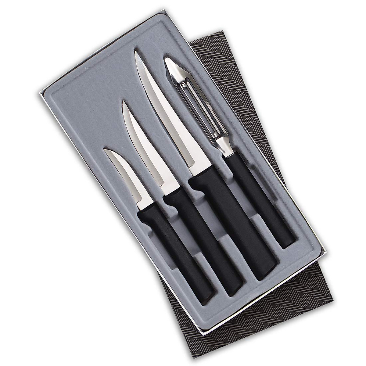 RADA Meal Prep 4-Piece Black Handled Paring Knife Gift Set With Knife Sharpener