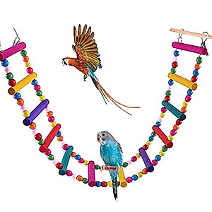 Bonaweite Bird Parrot Toys, Naturals Rope Colorful Step Ladder Swing Bridge for Pet Trainning Playing, Flexible Birds Cage Accessories Decoration for Cockatiel Conure Parakeet