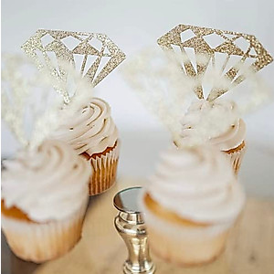 Diamond Cupcake Toppers, Bridal Shower Decorations, Diamond Donut Toppers in Gold Glitter Set of 12