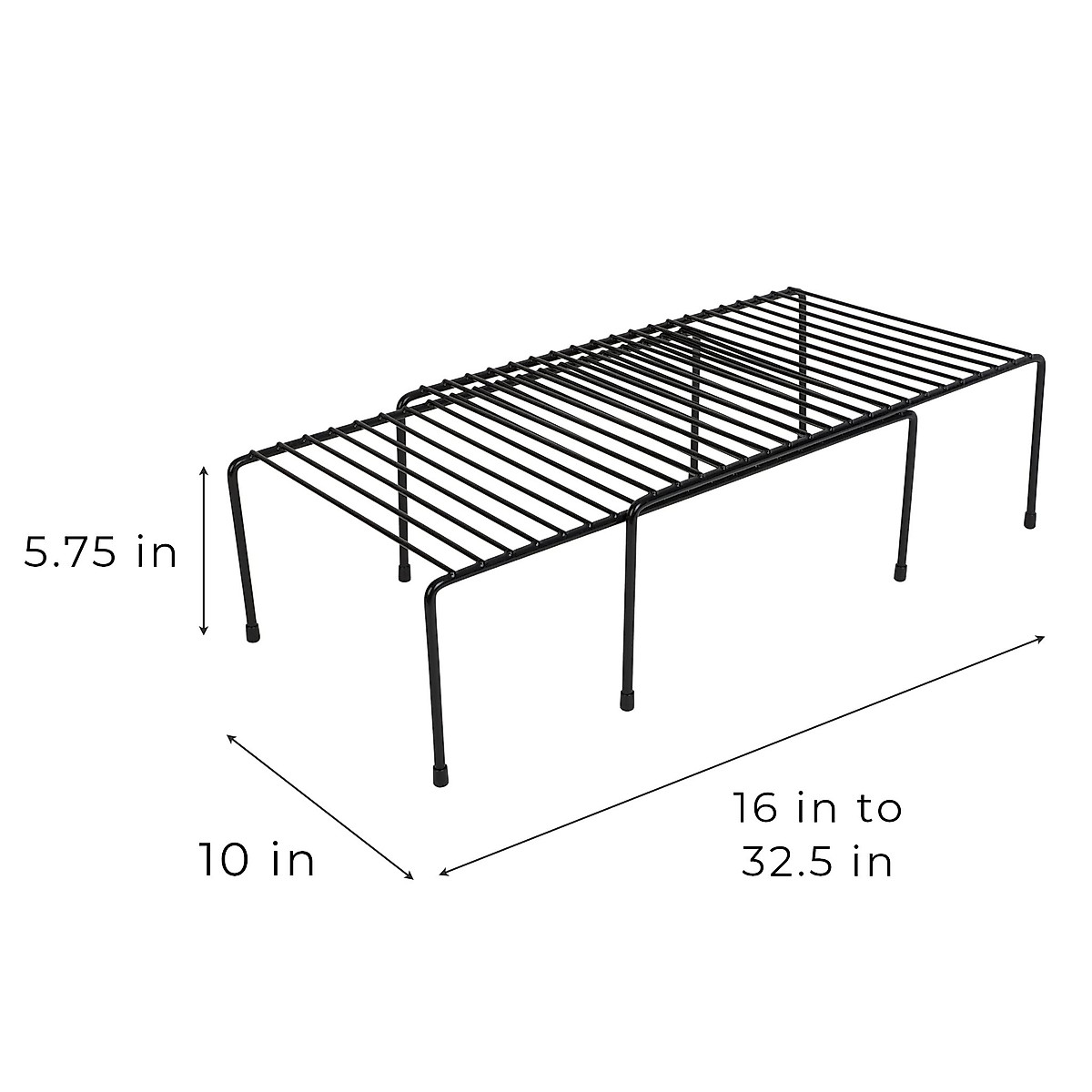 Smart Design Extendable Storage Shelf – Lengthen from 16 to 32.5 in., Black – Sturdy Steel Pantry Organizer with Rust-Resistant Finish and Non-Slip Feet for Easy Home Organization and Storage