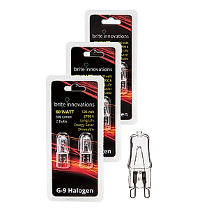 Brite Innovations G9 Halogen Bulb, 60 Watt – 6 Pack – Energy Saving - Dimmable - Soft White 2700K - 120V - Q40, CL, T4 JD Type, Clear Light Bulb