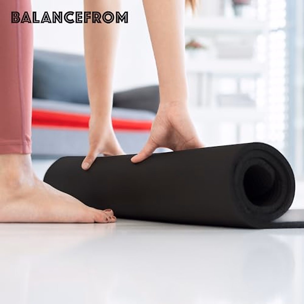 BalanceFrom All-Purpose 1-Inch Extra Thick High Density Anti-Tear Exercise Yoga Mat with Carrying Strap (Black)