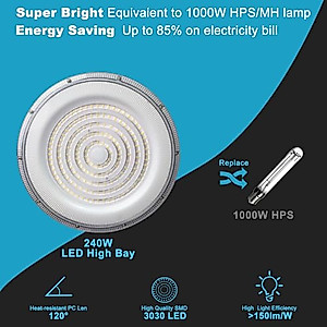 Lightdot 16Pack 240W LED High Bay Shop Light 5000K 36000LM (Eqv. to 1000W HPS/MH) ETL Listed LED High Bay Light, AC100-277V UFO LED Lights with US Plug - 5Yrs Warranty
