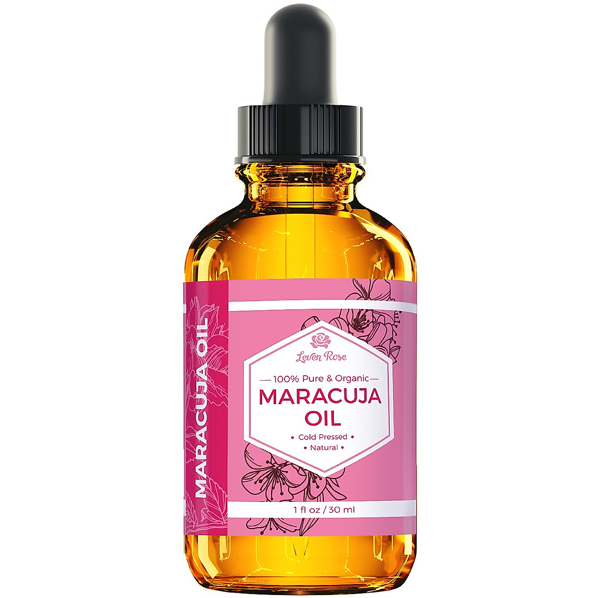 Leven Rose Maracuja Oil, Passion Fruit Seed Oil 100% Natural Moisturizer for Hair Skin and Nails 1 oz