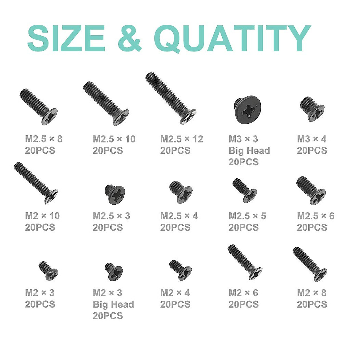 QTEATAK 300Pcs Black Laptop Notebook Computer Replacement Screws Kit for Lenovo Toshiba Gateway Samsung HP IBM Dell Sony Acer Asus SSD Hard Disk SATA