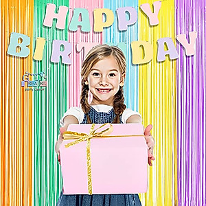 Pastel Rainbow Tinsel Curtain Party Backdrop - GREATRIL Pastel Color Foil Fringe Curtain Photo Booth Streamers for Birthday Easter Spring Baby Bride Shower Ice Cream Unicorn Girls Party Decorations