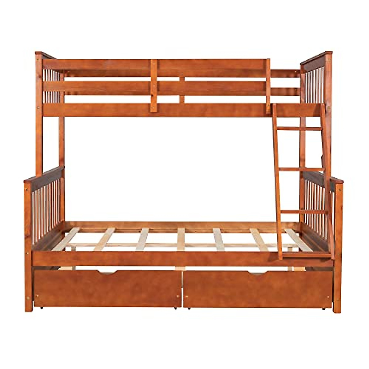TARTOP Bunk Bed with Drawers, Twin Over Full Bunk Bed, Solid Wood Bunk Bed Frame with Ladders & 2 Storage Drawers, Bedroom Furniture,Walnut