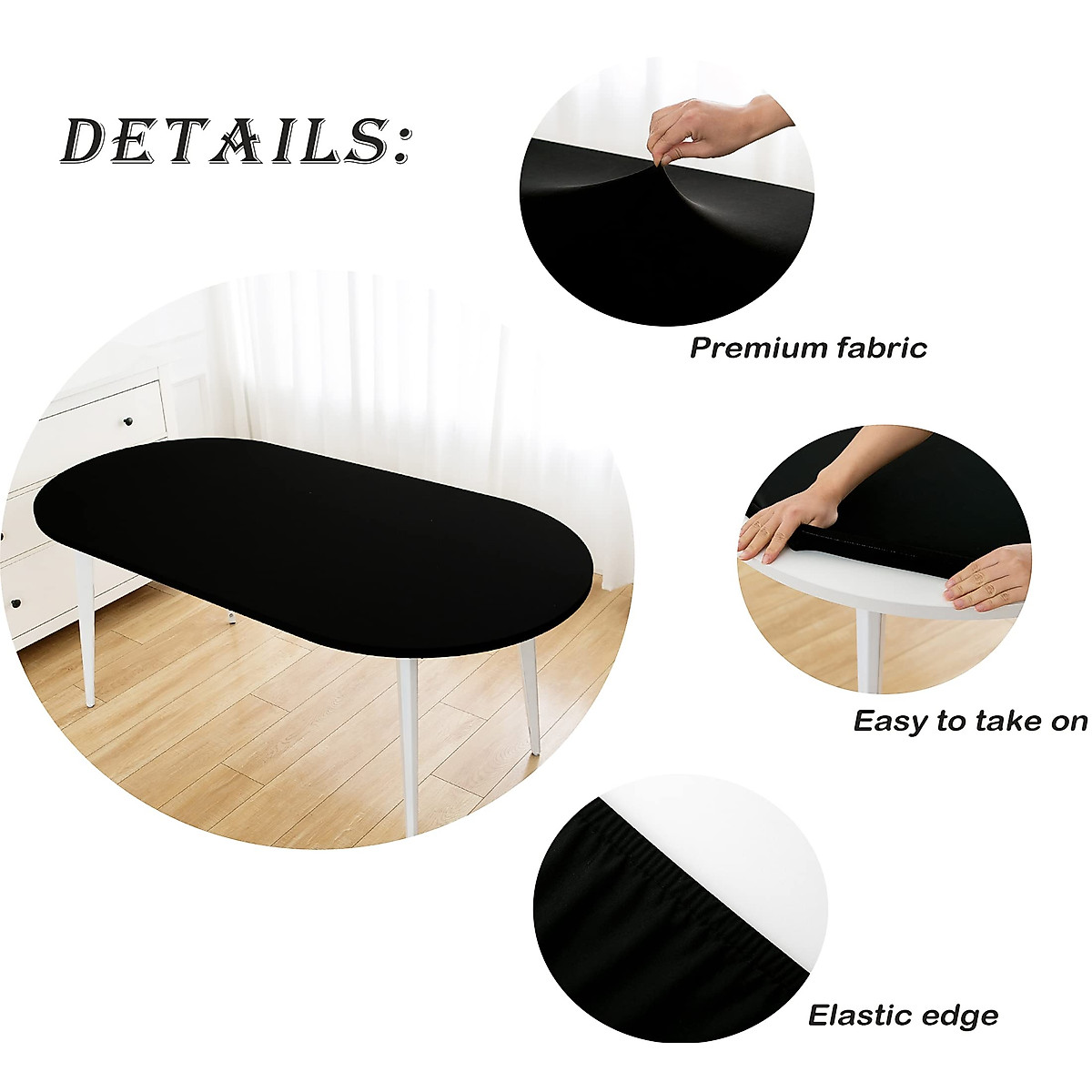 Wolkemer Fitted Oval Tablecloth Spandex Stretch Black Cocktail Table Cover Elastic Edge Topper Cap for Dining Wedding Party Picnic 48 x 72 Inch