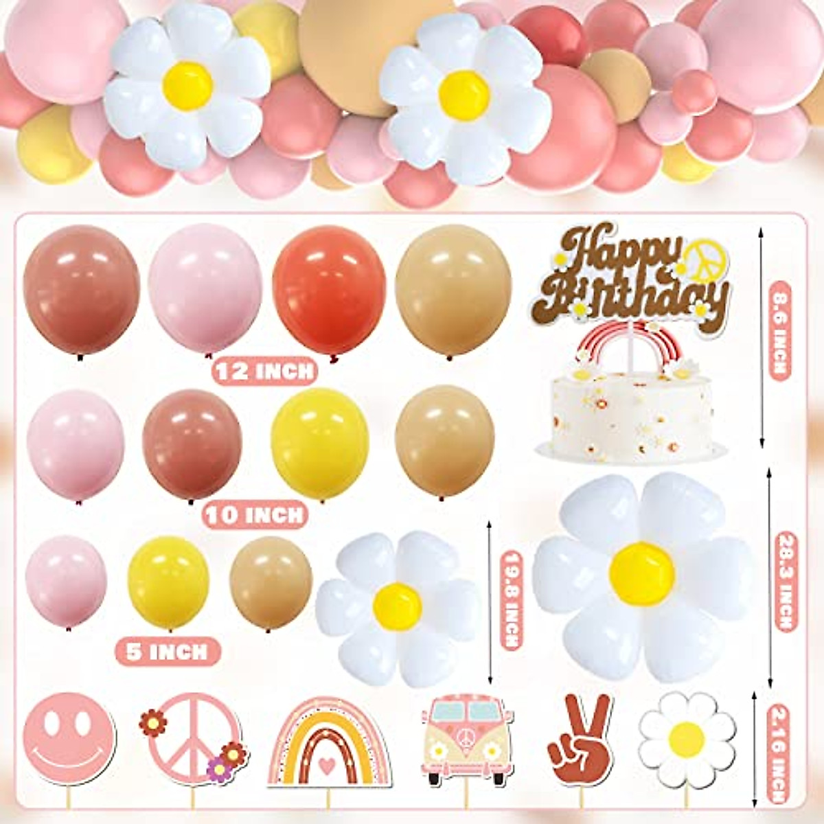 Groovy Retro Hippie Boho Party Decorations 116 Pcs, Daisy Birthday Party Supplies Including Groovy Birthday Banner Artificial Daisy Flowers Cake Toppers Daisy Balloons for Girls Kids Birthday Party