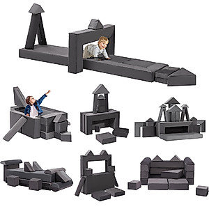 LEISU 12Pcs Modular Kids and Toddler Versatile Play Couch,Child Convertible Folding Sponge Cushion Building Fort Sofa for Playroom Bedroom,Gifts for Kids (Grey)