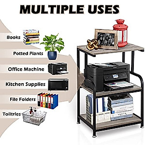 KirKical 3-Tier Mobile Printer Stands on Wheels with Storage Shelves Industrial Style Machine Cart Organizer Table for Office and Home Slate Grey Wood and Black Metal Finished