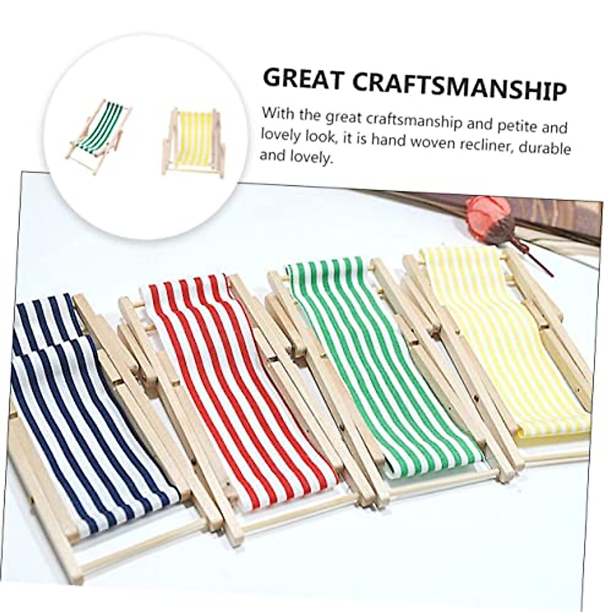 Homoyoyo 2pcs Deck Chair Model Mini Folding Chair Decorative Outdoor Decor Outdoor Tables and Chairs Mini Deck Chair Mini Foldable Recliner Mini Furniture Simulation Recliner Model Green