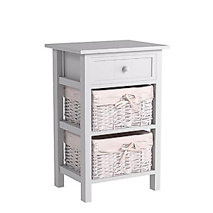 Giantex Nightstand with Drawers Wooden, W/ 2 Storage Baskets and Open Shelf for Bedroom, Bedside Sofa End Table (2, White)