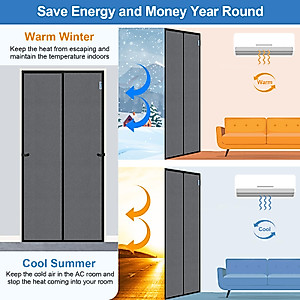 DCUINS Magnetic Fabric Thermal Insulated Door Curtain Fit Door Size 38" x 83", Upgraded Full Strip Magnets Doorway Curtains, Door Insulation Blanket Keep Privacy for Year Round, Dark Grey