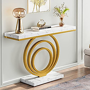 Tribesigns 41-Inch Gold Entryway Table, Modern Console Table Narrow Long, Contemporary Accent Table for Living Room, Hallway, Entrance, Faux Marble Veener Top