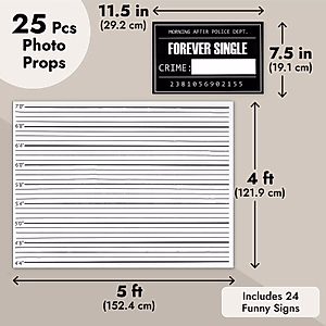 BLUE PANDA 25 Pack Mugshot Signs with Height Chart, 5x4 Ft Photo Bachelorette Backdrop for Wedding, Birthday, Jail Party Decorations, Halloween Party Supplies and Crime Scene Props