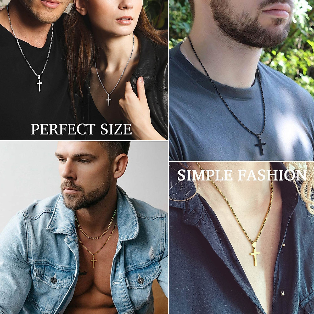 Ursteel Cross Necklace for Men, Mens Cross Necklaces Black Stainless Steel Cross Necklace Chain for Men Layered Cuban Link Chain for Men 20-22 Inch Mens Jewelry Gifts Cross Necklace