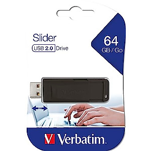 Verbatim 98698 64 GB Slider USB Drive - Black
