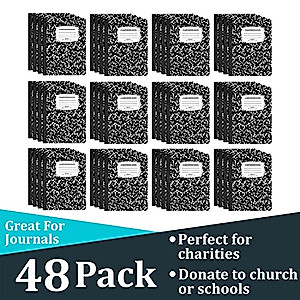 VEEBOOST Composition Notebooks, Wide Ruled Composition Notebook, Hard Cover Marble Composition Notebook, 100 sheets (200 Pages) (48, Wide Ruled)