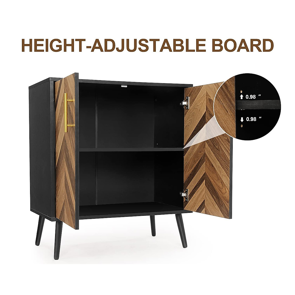 Likein Black Storage Cabinet with 2 Doors, Modern Sideboard Buffet Cabinet with Storage, Black Accent Storage Cabinet with Doors & Adjustable Shelves for Living Room, Office, Hallway, Entryway