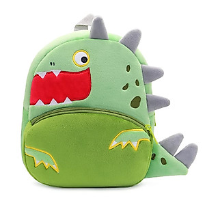 Politesse & Romance Toddler Backpack Zoo Animals Cute Plush Bag Cartoon Mini Preschool Backpack School Bag for Baby Girl Boy (Green Dinosaur)