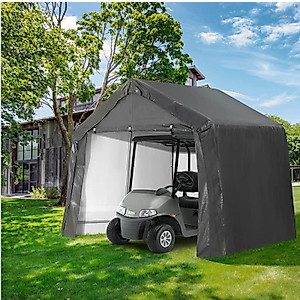 TNINE 10' x 10' Heavy Duty Steel Metal Frame Peak Roof Outdoor Anti-Snow Storage Shed with Waterproof Cover for Snowmobile Garden, Grey