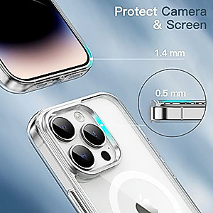 JETech Magnetic Case for iPhone 14 Pro 6.1-Inch (NOT for iPhone 14 Pro Max 6.7-Inch) Compatible with MagSafe Wireless Charging, Shockproof Phone Bumper Cover, Anti-Scratch Clear Back (Clear)