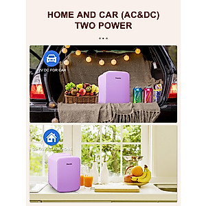 Mini Fridge, 3.7 Liter/6 Can Portable Cooler and Warmer Personal Refrigerator for Skin Care, Cosmetics, Beverage, Food,Great for Bedroom, Office, Car, Freon-Free (Purple)