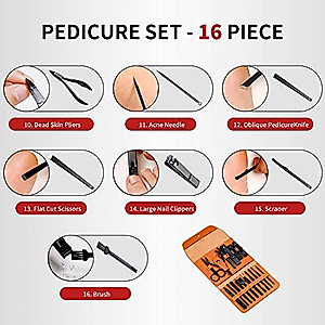 AROPEEN 16Pcs Nail Kit,Manicure Set Professional with PU Leather Case Nail Clipper Set Stainless Steel Pedicure Set,Nail Clippers Scissors for Men/Women