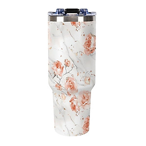 White Marble Rose Gold 40 Oz Tumbler Insulated Stainless Steel Water Bottle Travel Mug Car Cup with Handle And Straw