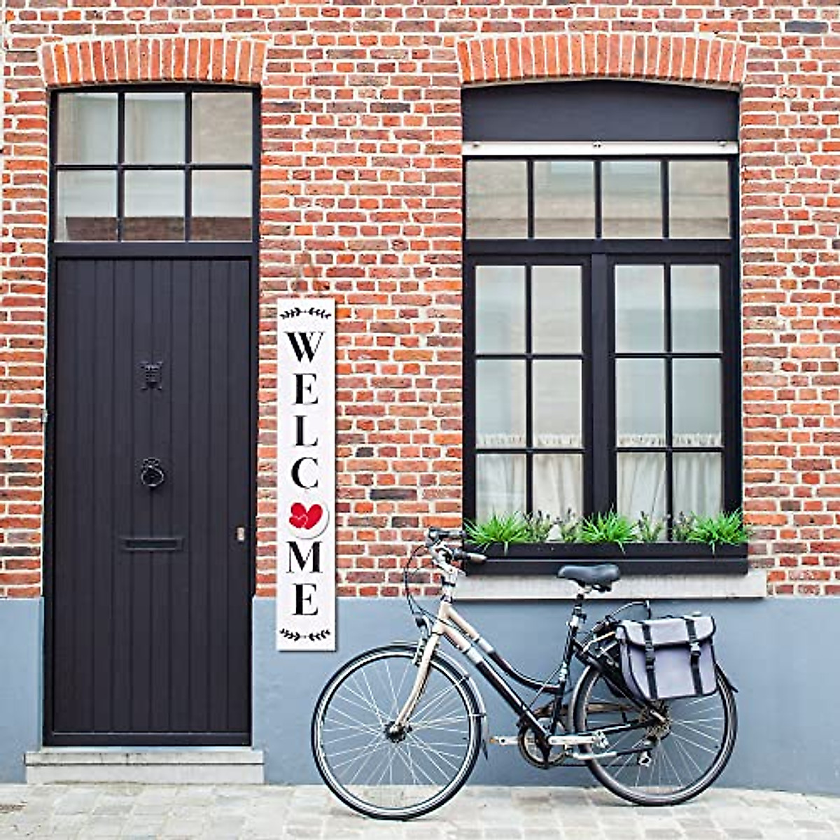 Monjita Welcome Sign for Front Porch Standing, Interchangeable Welcome Standing Sign with 5 Designed Double-Sided Icons for Front Door, All Seasonal Farmhouse Rustic Modern Porch Decor for Fall Harvest Thanksgiving Christmas, 47 x 7.9 Inch Wooden Vertical